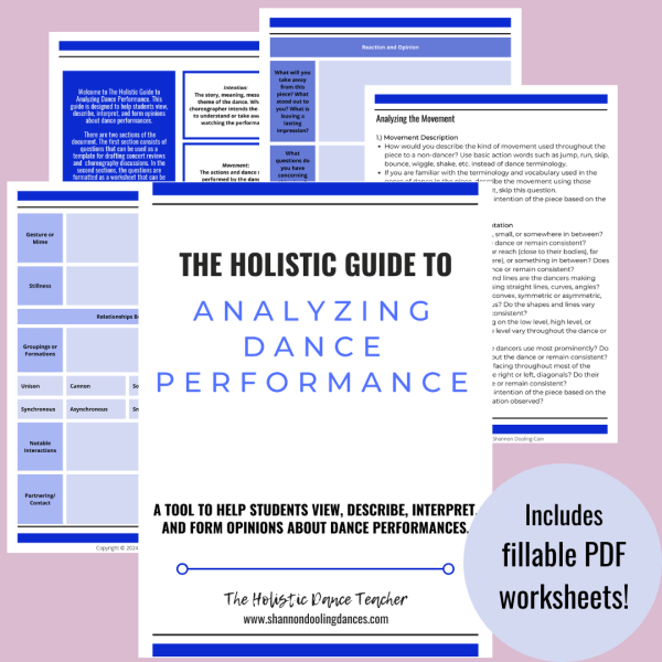 Dance Performance Analysis Guide and Worksheets | Shannon Dooling Dances