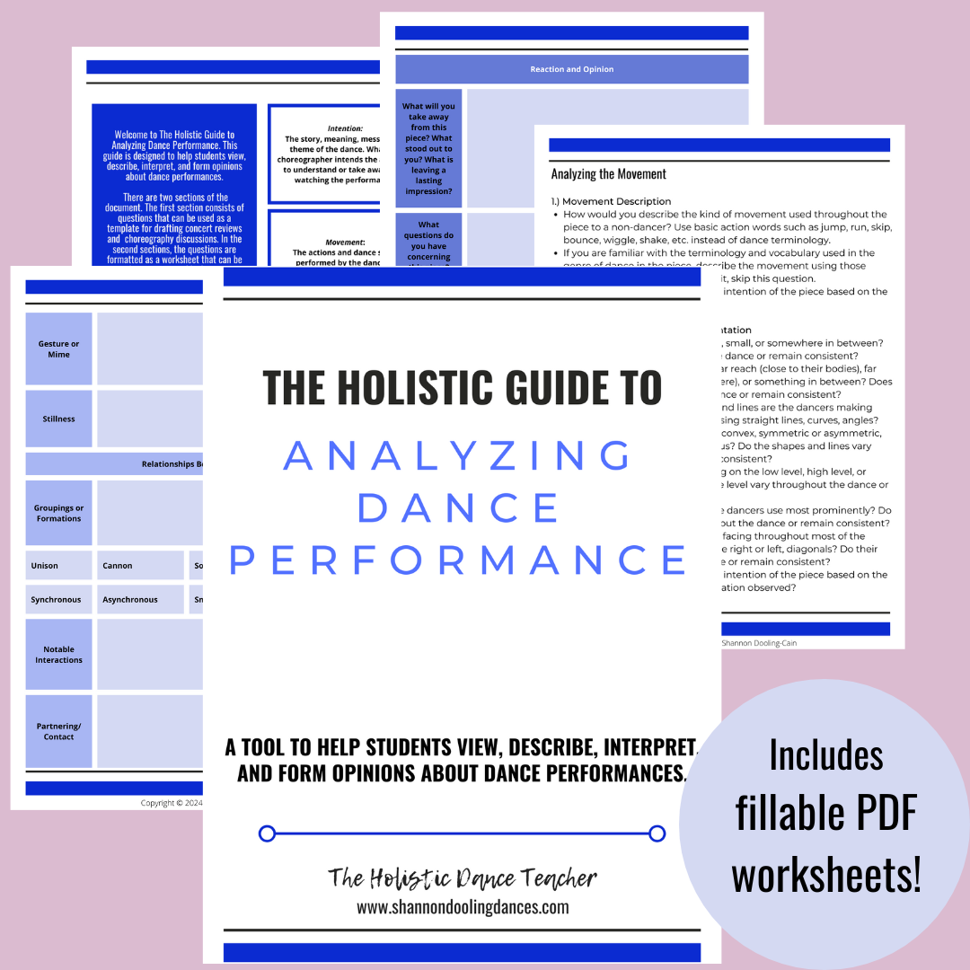Dance Performance Analysis Guide and Worksheets | Shannon Dooling Dances